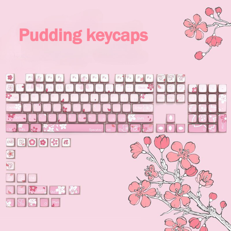Esports Pink Sakura Pudding Keycap SAX Profile 125 Keys PBT Four-sided ...