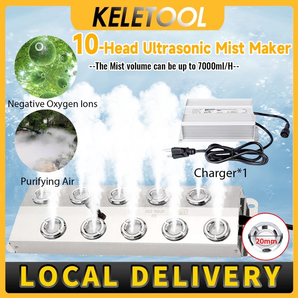 10 Head Ultrasonic Mist Maker Fogger Greenhouse Hydroponics Nebulizer ...