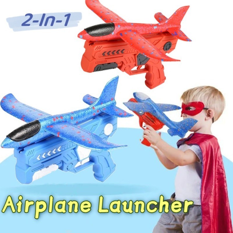 Kids LED Airplane Launcher Foam Glider Catapult Plane Guns Aircraft ...
