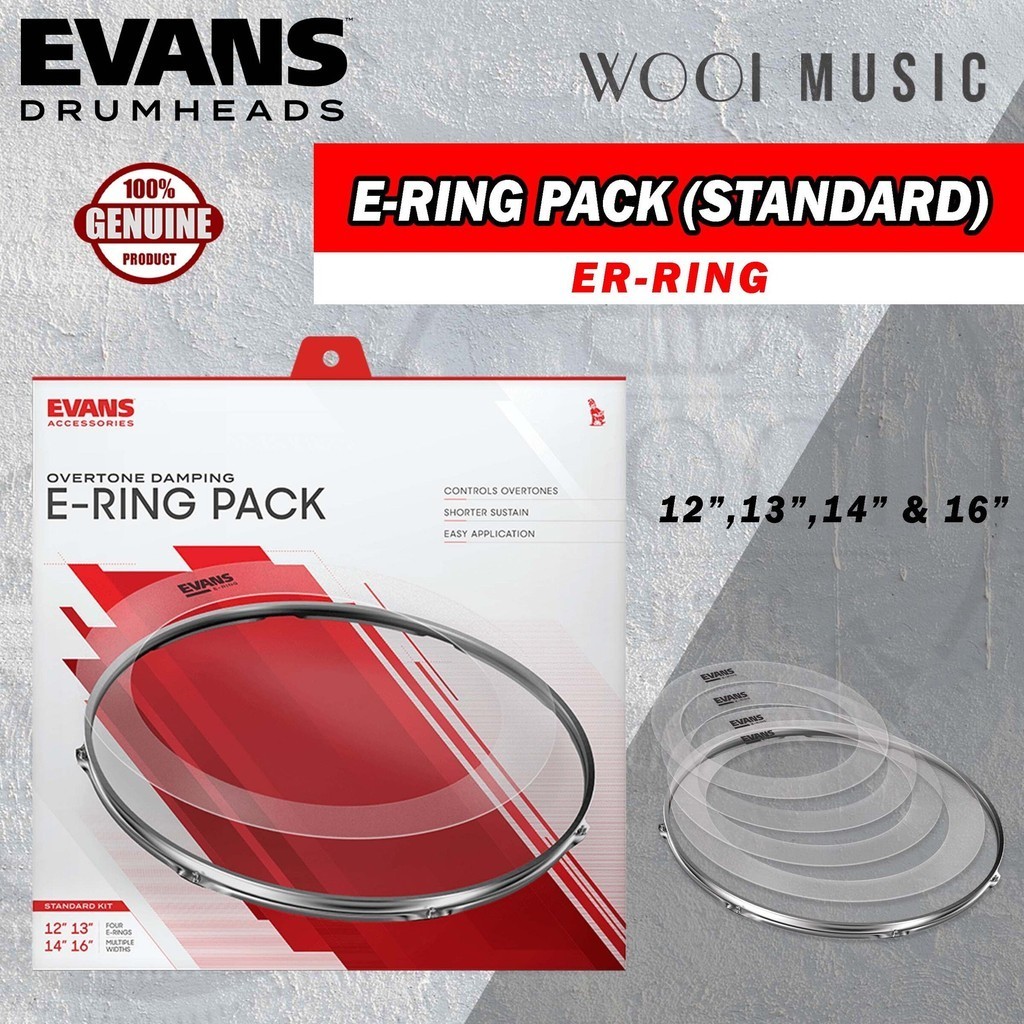 EVANS E-RINGS Standard Pack (12", 13", 16") with a 14" Snare E-Ring ...