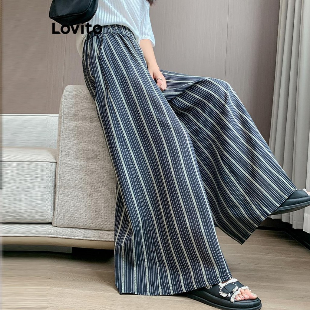 Lovito Women Casual Striped Colorblock Pant LNA69104 | Shopee Philippines