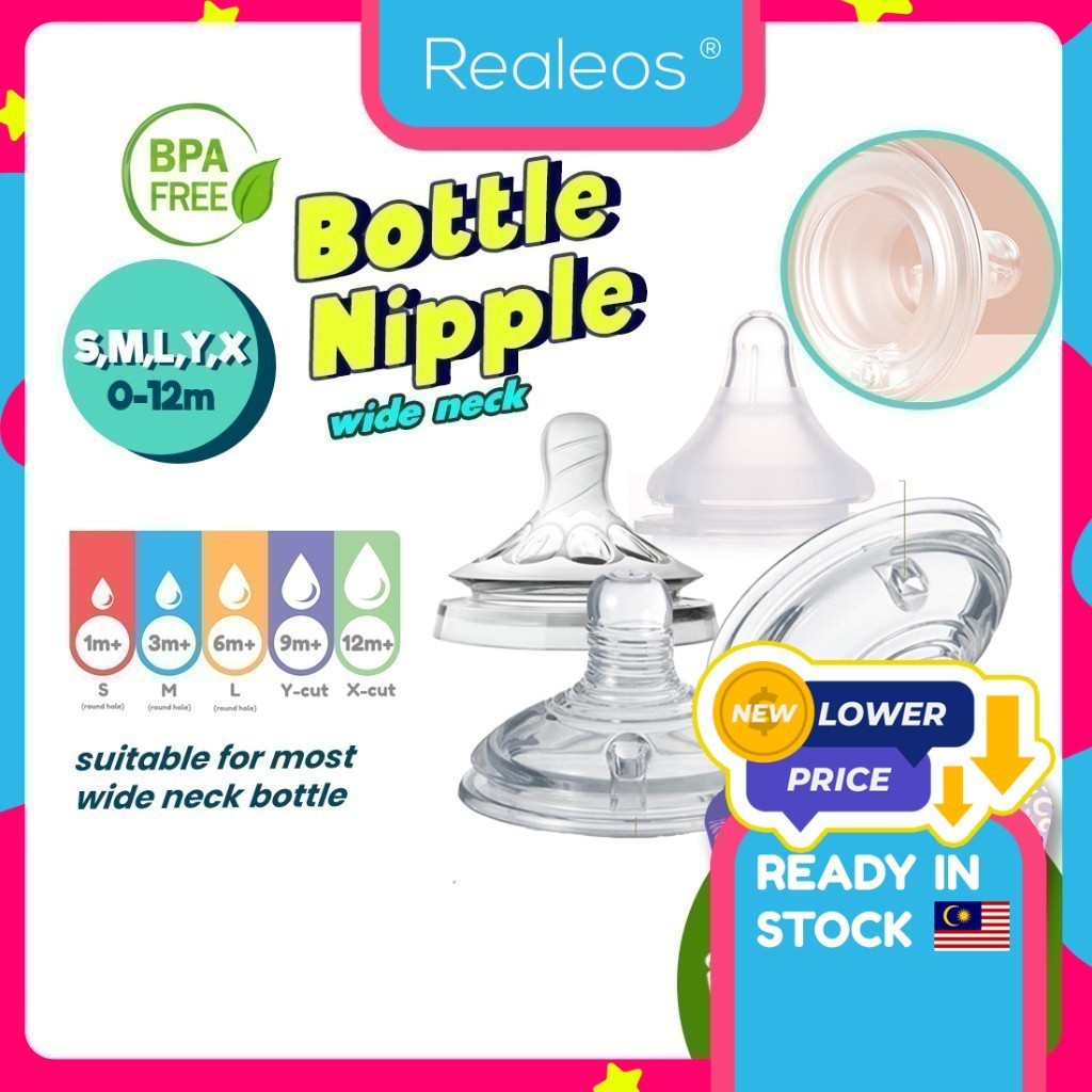 Realeos Baby Puting Teat Nipple Wide Neck Bottle Silicone Botol Susu BPA Free Natural (Anti ...