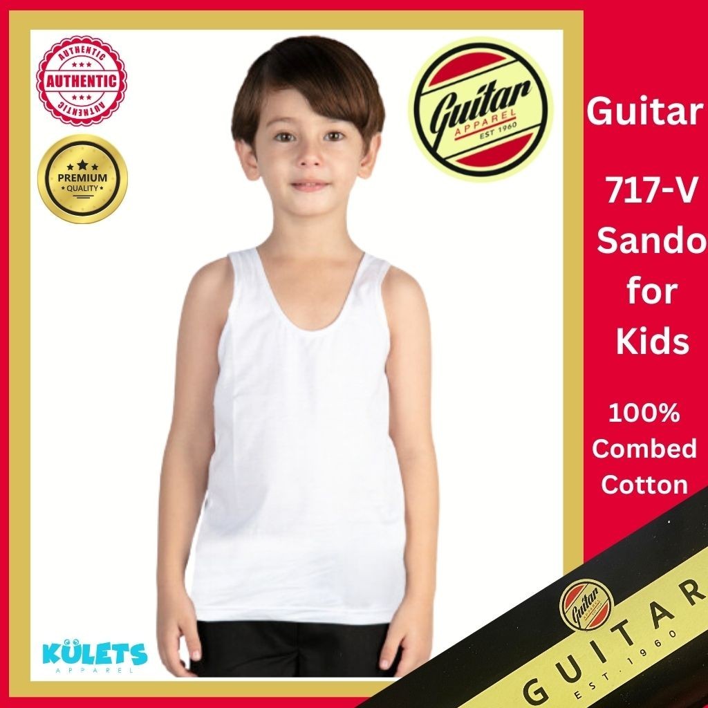 Guitar Cotton Sando for Boys De Hilo White Inner Wear for Kids Boys ...