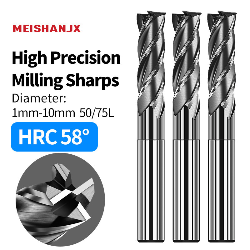 HRC58 Carbide End Mill 1mm-10mm 4 Flute Alloy Milling Cutter Tungsten ...