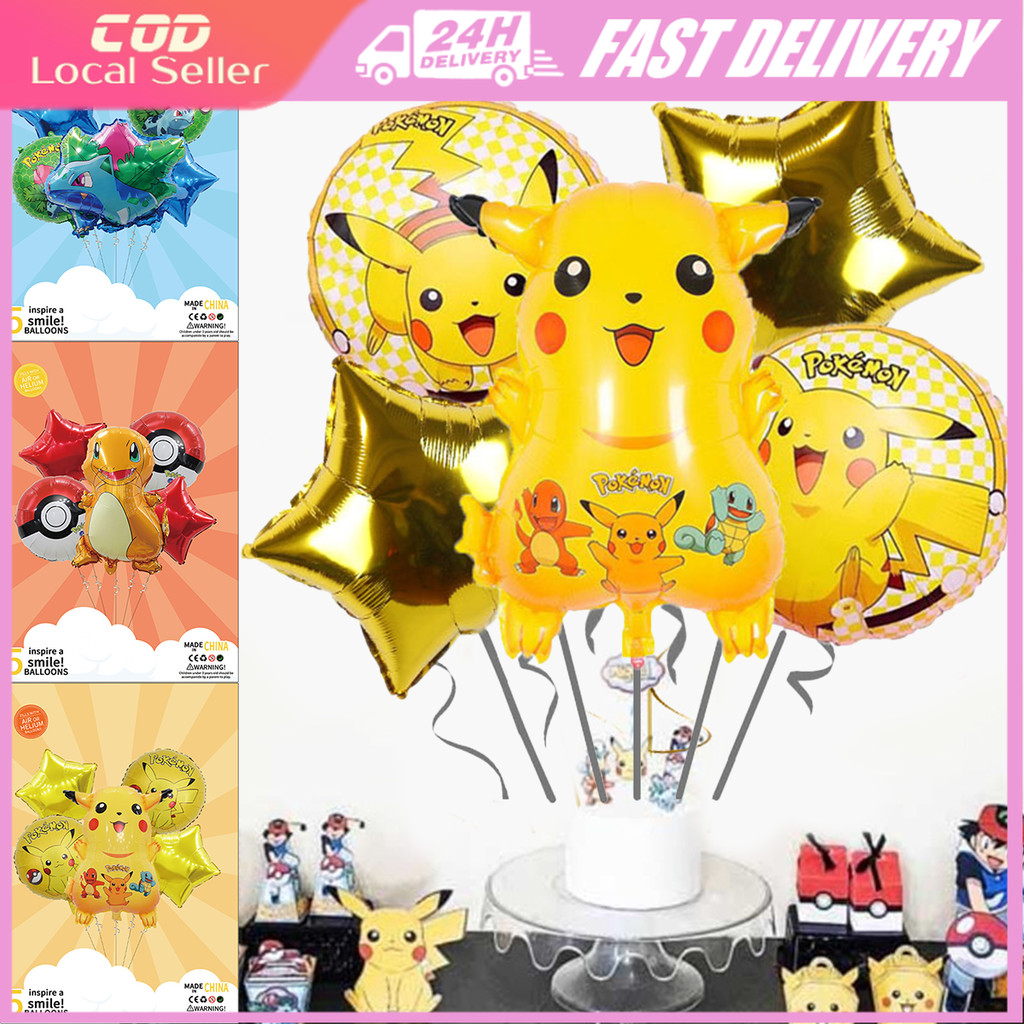 5pcs Cartoon Pokemon Balloon Pikachu Aluminum Film Balloons Birthday ...