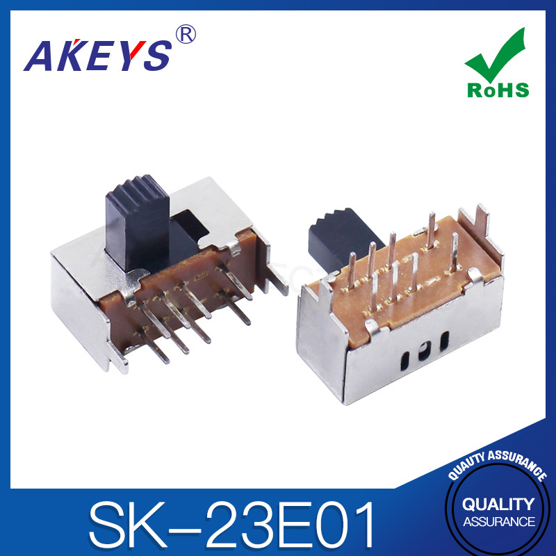 10pcs SK-23E01 (2P3T) 12mm Handle Height 8-Pin 3-Position Toggle Horizontal Sliding Switch With ...