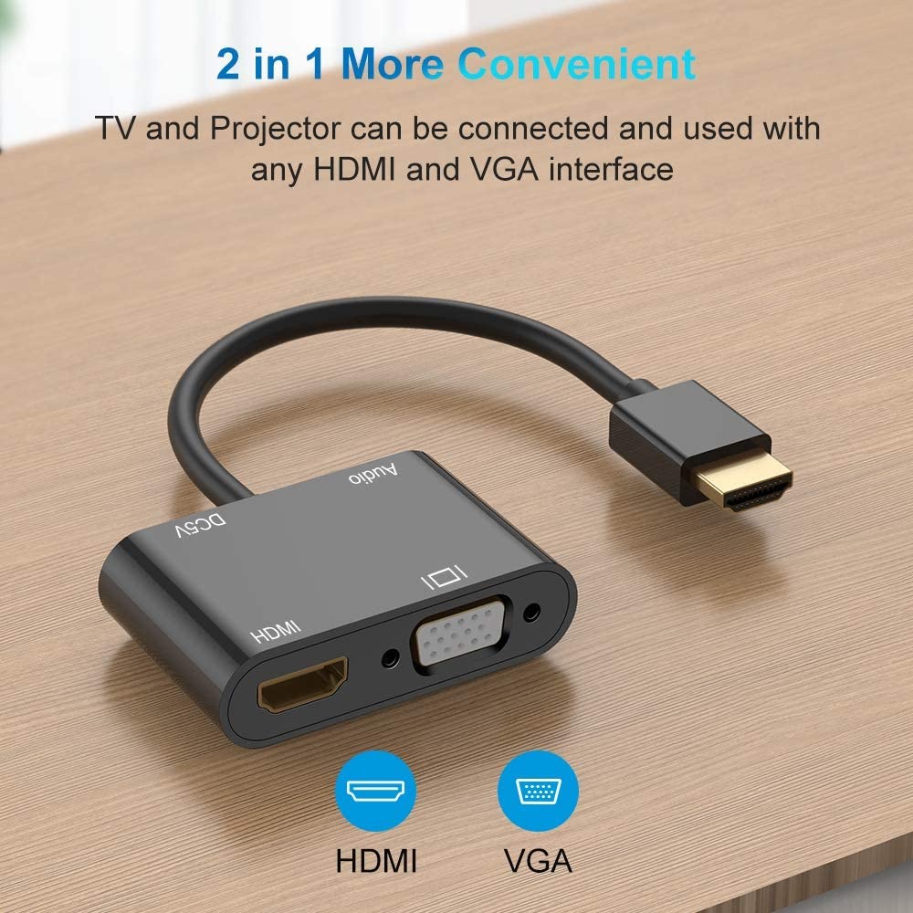 HDMI To VGA HD Adapter HD VGA Splitter Dual Display With Audio For ...