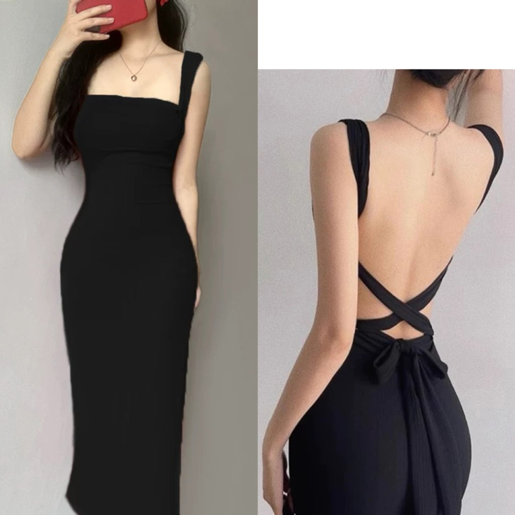 summer black long dress fitted backless formal prom dress sexy dress ...