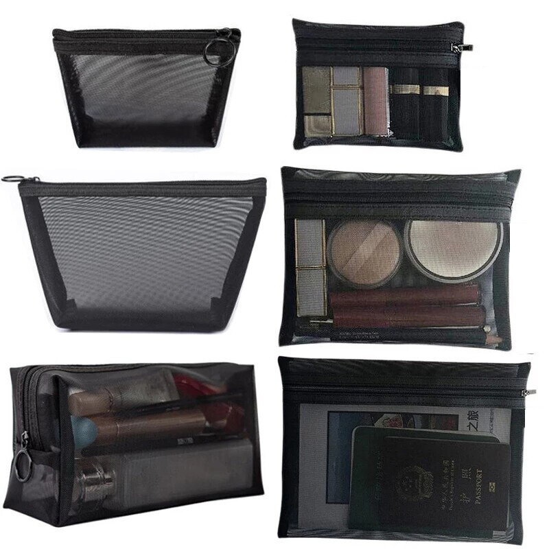 BLIVO Black Mesh Cosmetic Bag Travel Storage Case Makeup Pouch Portable ...