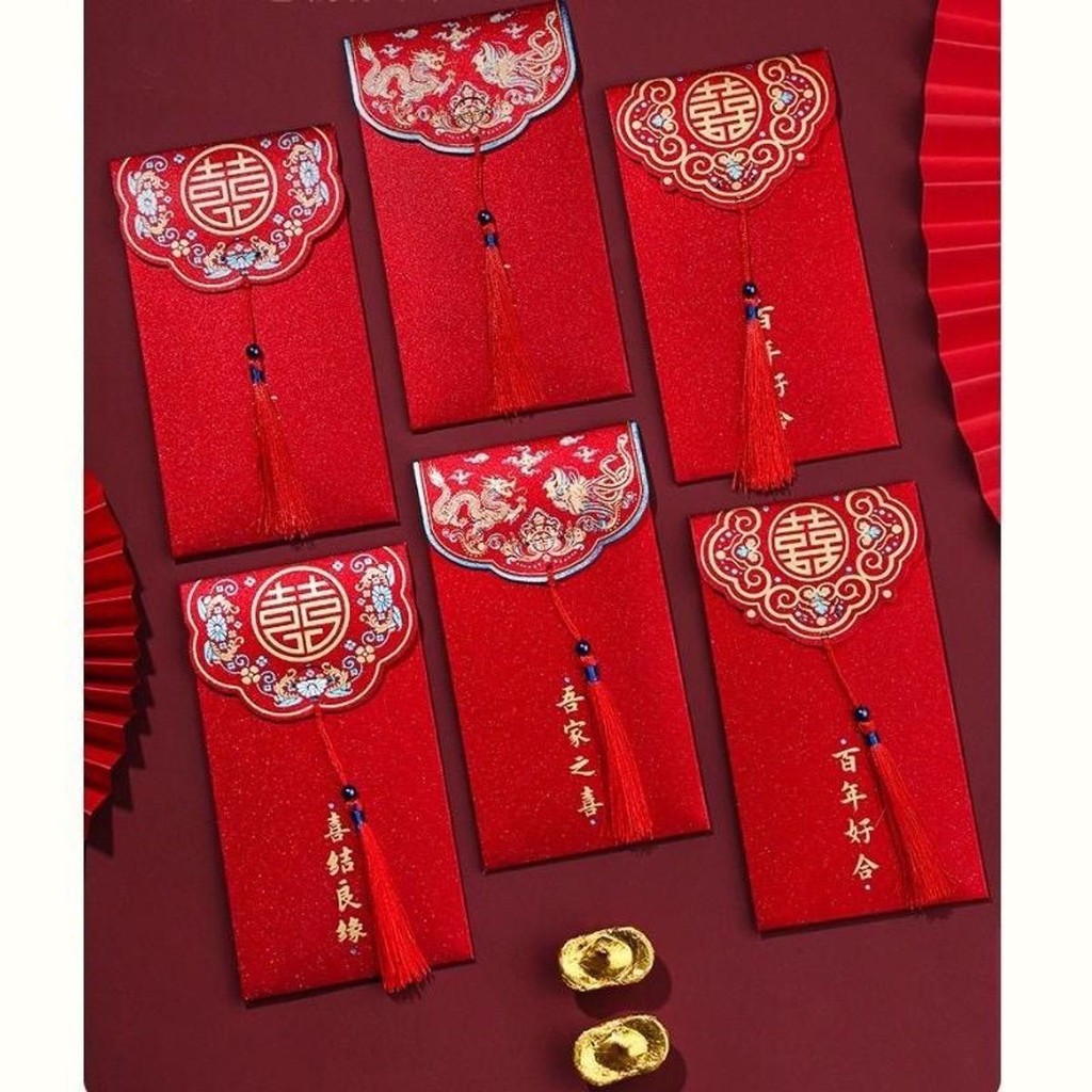 Red glitter envelopes with tassels available in 3 designs, 1 set of 10 ...