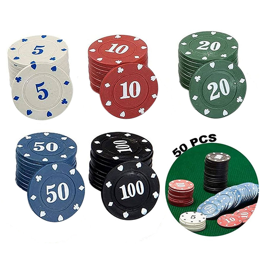 50 Pcs Professional Number Printed Poker Chips Set Casino Gaming Token ...