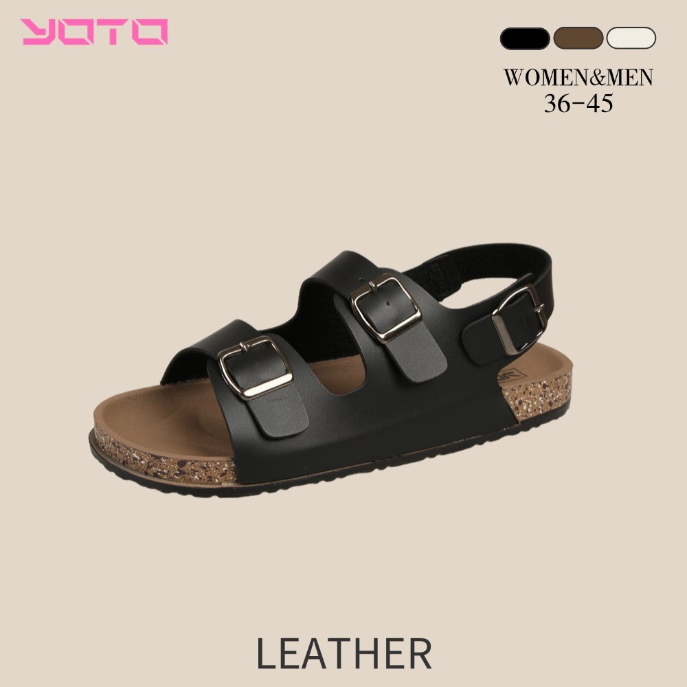 YOTO Leather Sandals For Women Men Casual Soft Belt Buckle Unisex Flat ...