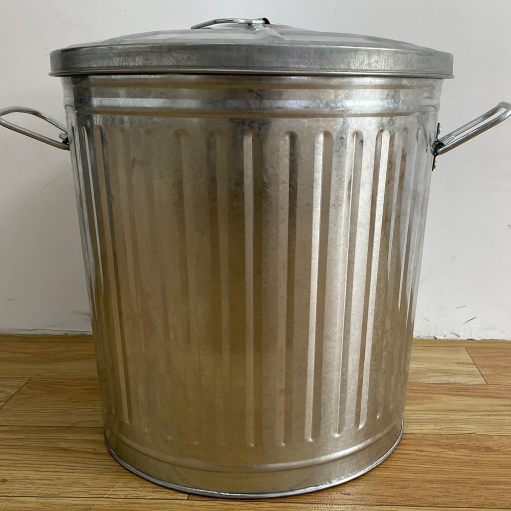 Galvanized Trash Can Ship Round Tin Bin Outdoor with Lid Fireproof ...