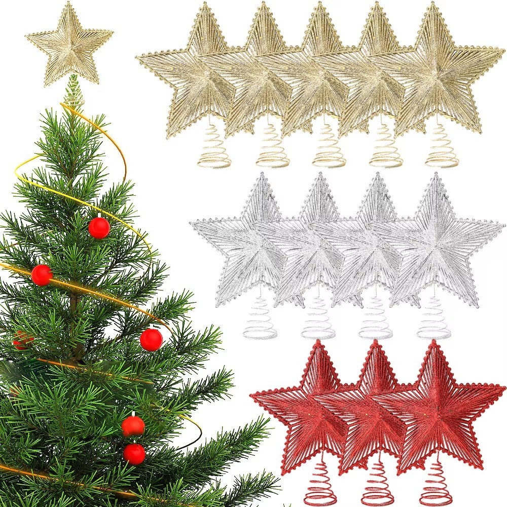 Merry Christmas Decoration - Hollow Gold Silver Red Five-pointed Star ...