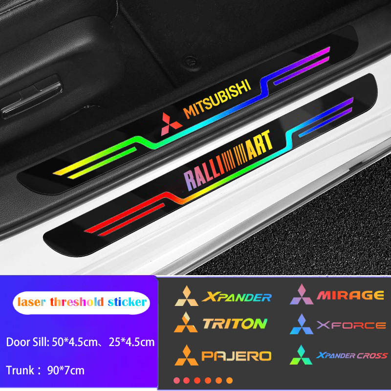4/9pcs Laser Mitsubishi Car Threshold Protection Sticker Colorful ...