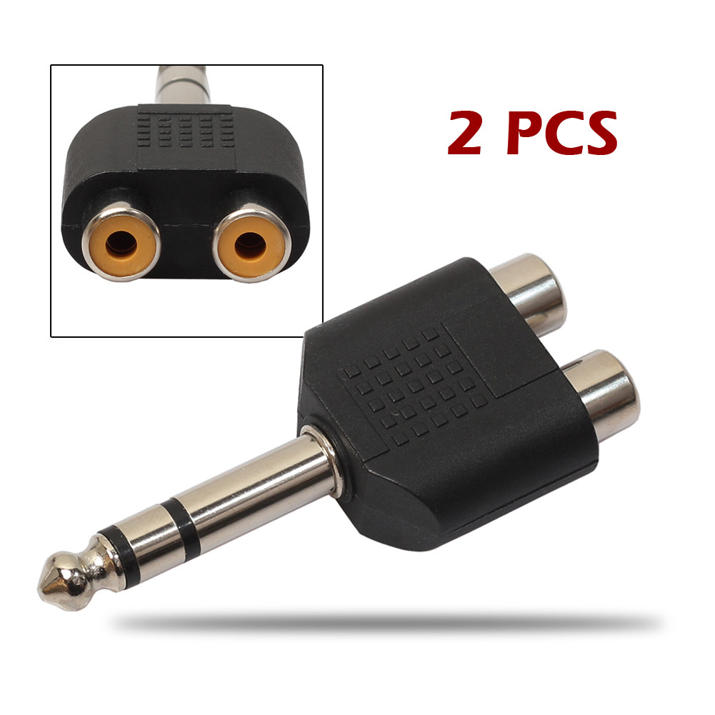2Pcs 6.35mm 1/4\" Stereo Plug to 2 RCA Female Jacks Splitter Audio ...