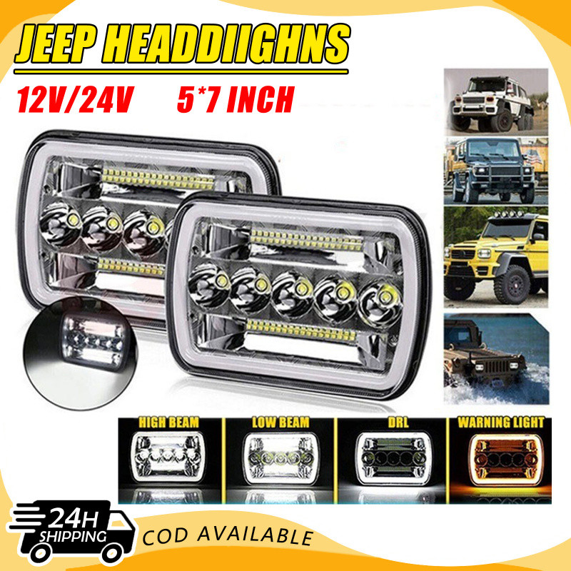 [2PCS] Jeep Headlights 24V 12V 5x7 LED Car Headlight jeepney ...