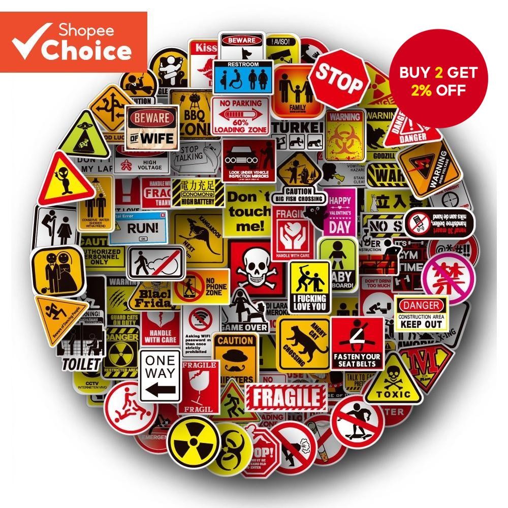 100/50PCS Warning Sign Stickers - Danger & Banning Decals for Laptop ...