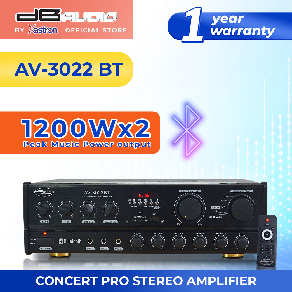 DB Audio by Astron AV-3022BT Concert Pro Stereo Amplifier | 1200W x 2 ...
