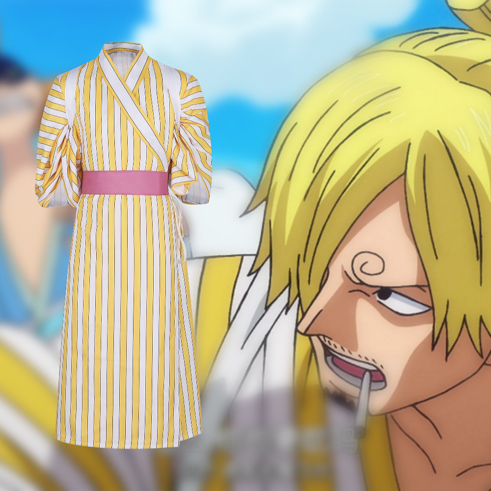 One Piece cos Wano Country Yamaji Yellow Striped Japanese Kimono ...