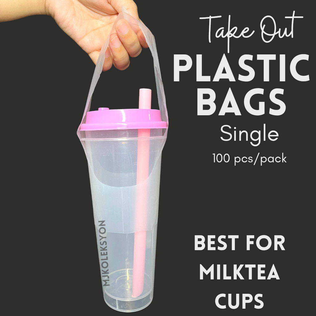 100pcs Take Out Plastic Bag TCUP Best for Milktea , Iced Coffee ...