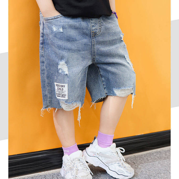 Boys' Shorts Summer Ripped Jeans Thin Fifth Pants Middle and Big ...
