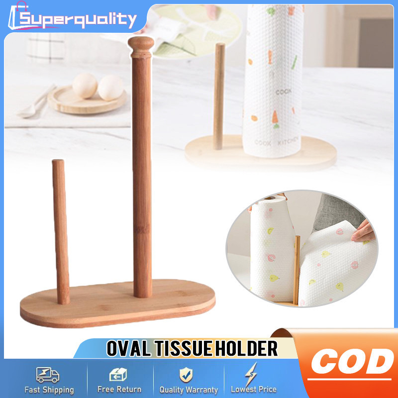 Wooden Paper Towel Holder Kitchen Countertop Vertical Tissue Rack ...