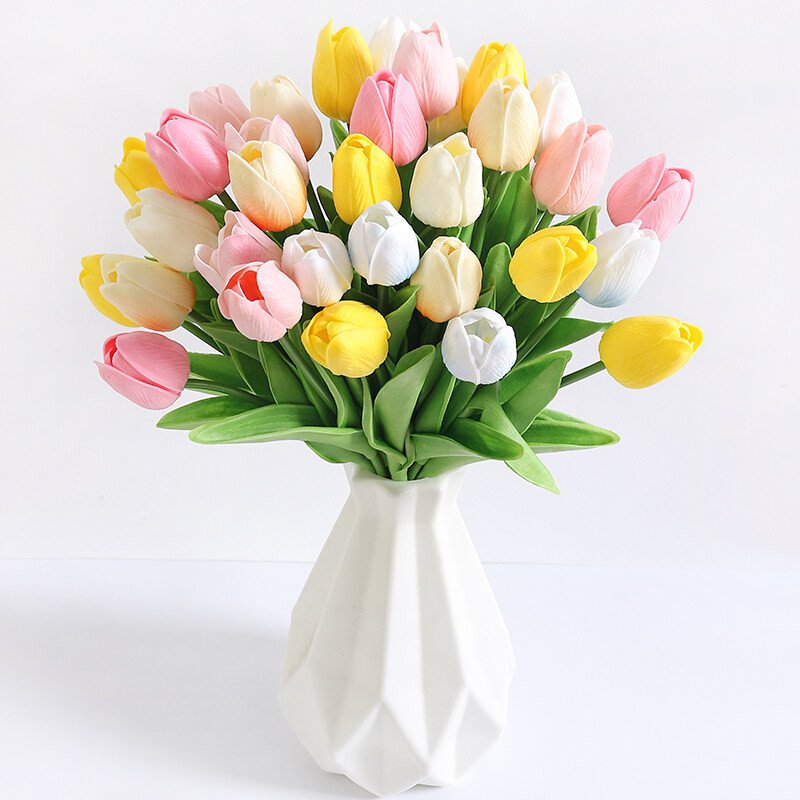 10pcs Artifical Flowers Real Touch Faux Tulip Stems PU Tulip Bouquet ...