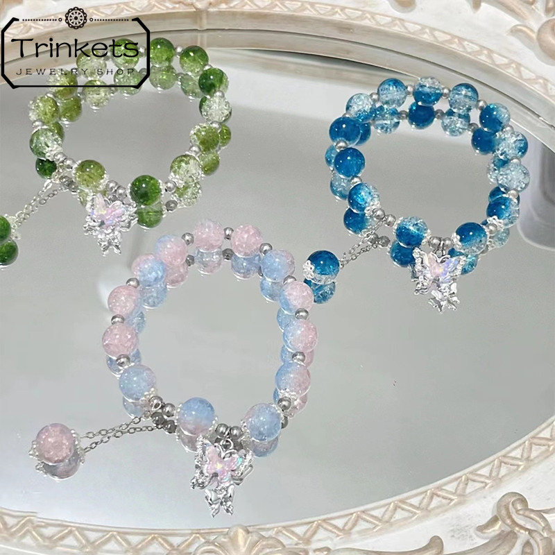 T Fairy Sweet Color-beaded Bracelet Butterfly Glass Bracelet Ins Niche ...
