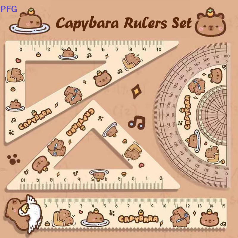 PFG 4PCS/1Set Cute Cartoon Sanrio Capybara Rulers Set Drawing Tools ...