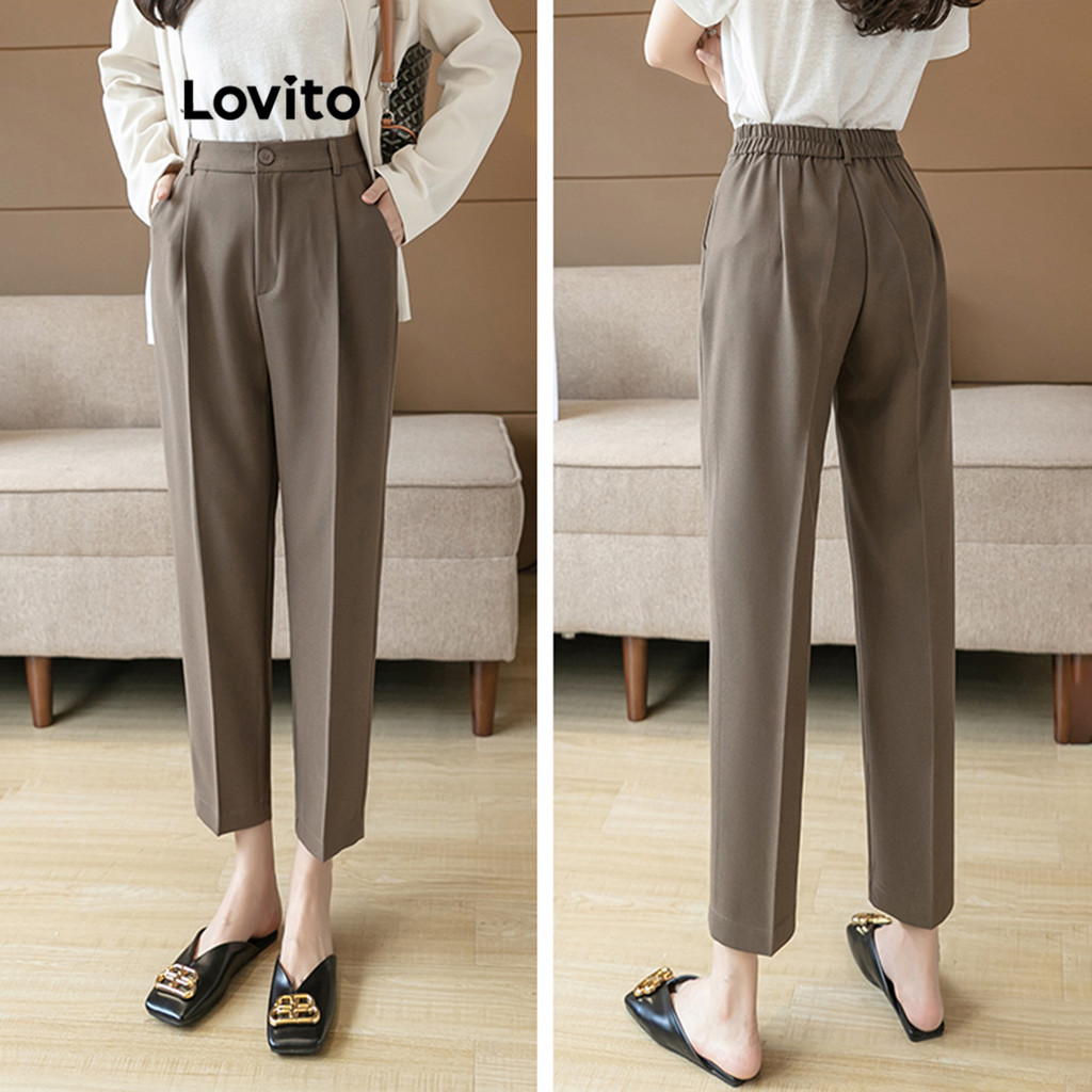 Lovito Women Elegant Plain Basical Pants LNE75207 | Shopee Philippines