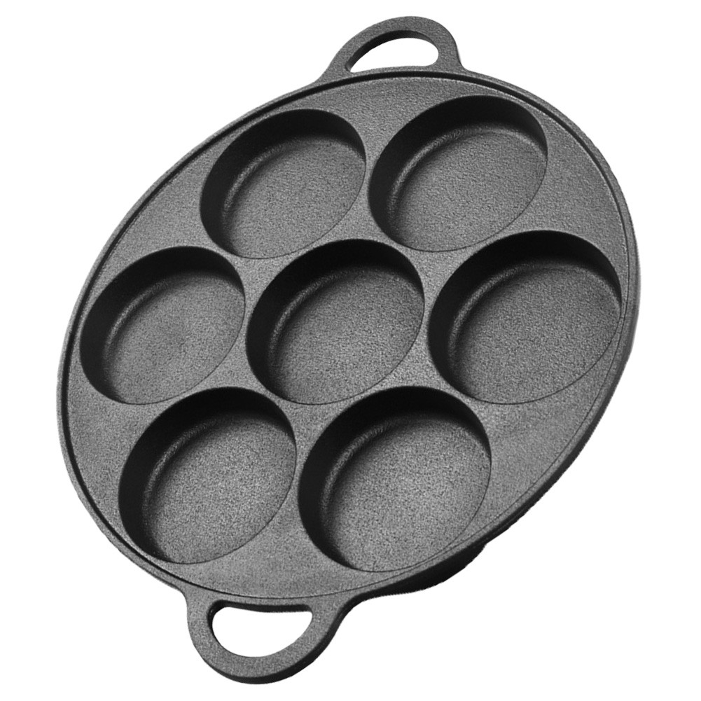 7 Hole Skillet Omelet Pan Cast Iron Non-Stick Kitchen Cooking Ham Pan ...