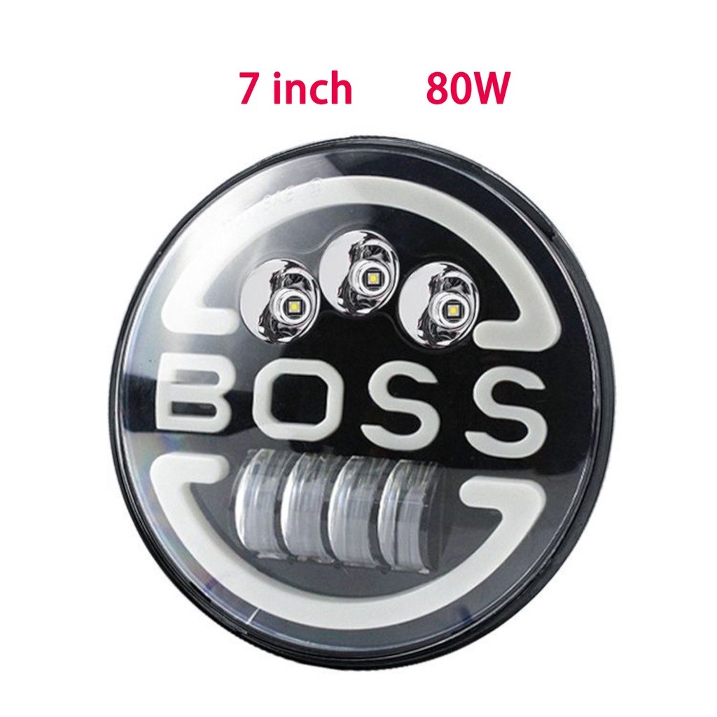 Boss 80W 7 inches LED Round HeadLight Universal For Jeep Dirt Bike 12V ...