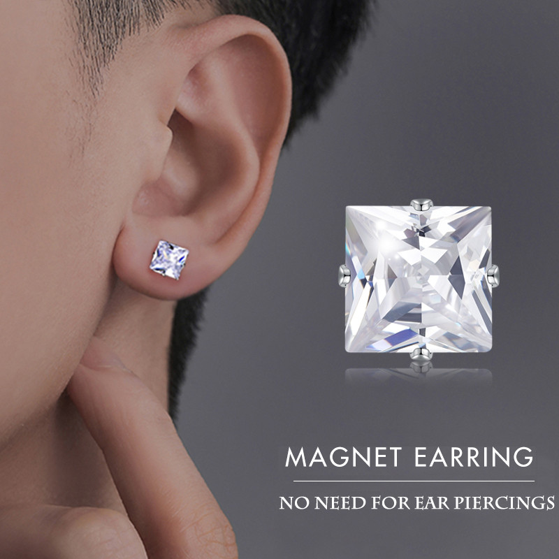 1 Pc Square Diamond Magnetic Clip Earrings Magnet Ear Clips Men No Need ...