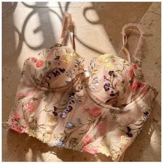 Sexy Push Up Bra French Lingerie Translucent Floral Corset Lace Sling ...