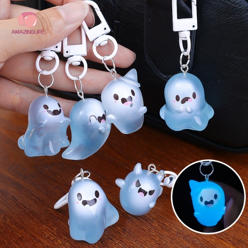 Cute Glow-in-the-dark Halloween Ghost Keychain - Creative Charm Bag Elf ...