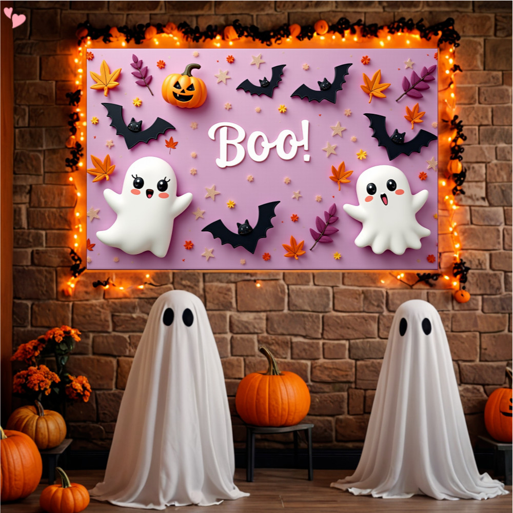 180X110cm Halloween Photography Backdrop Pink Wall Spooky Ghost Booing ...