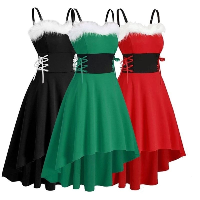 Dress Women Christmas Dress Patchwork Dresses Bandage Long Sleeve ...