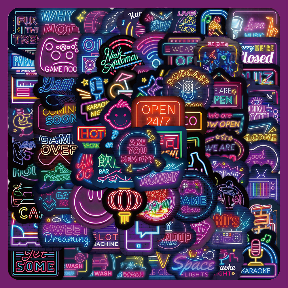 100 Pieces Pink Ink Video Game City Neon Light Stickers Nightclub Bar ...