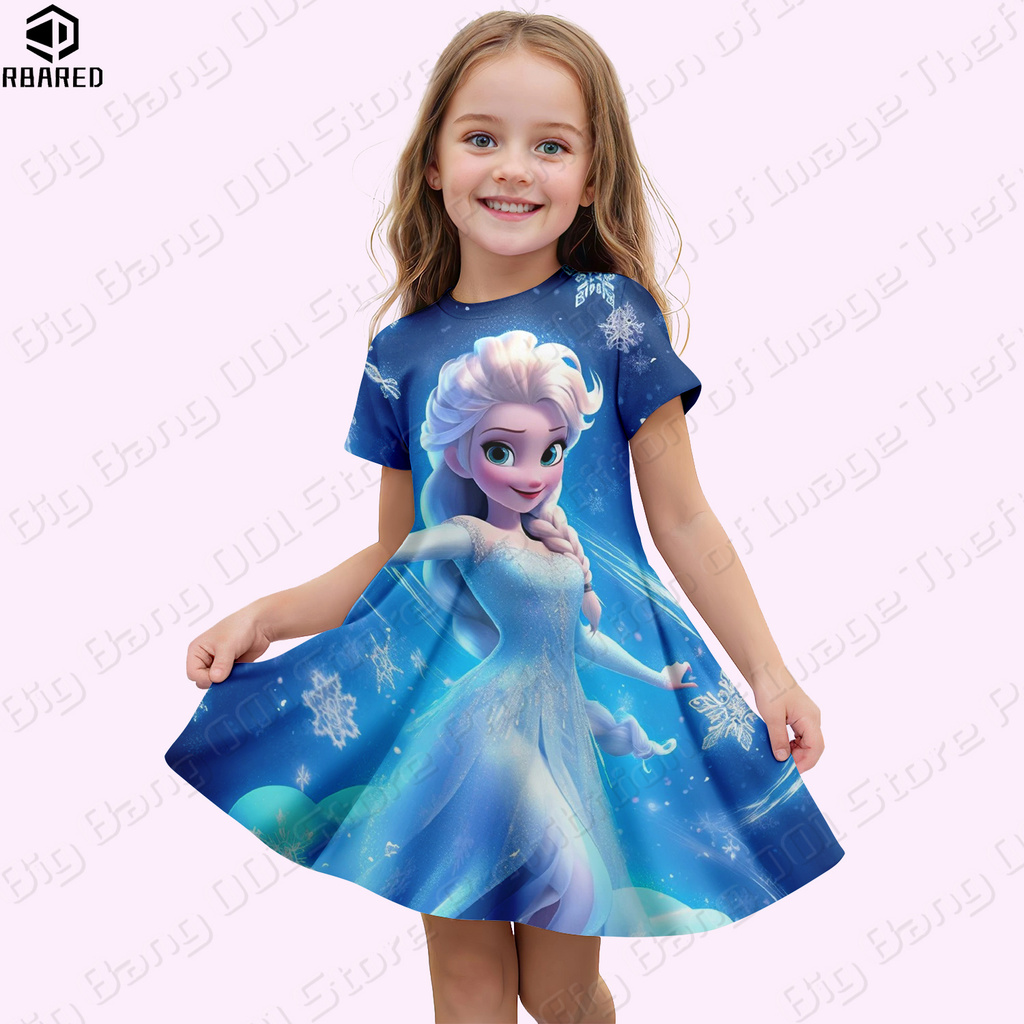 Girl Dresses MINISO New Frozen Elsa Princess Girls Dress 2024 Kids ...
