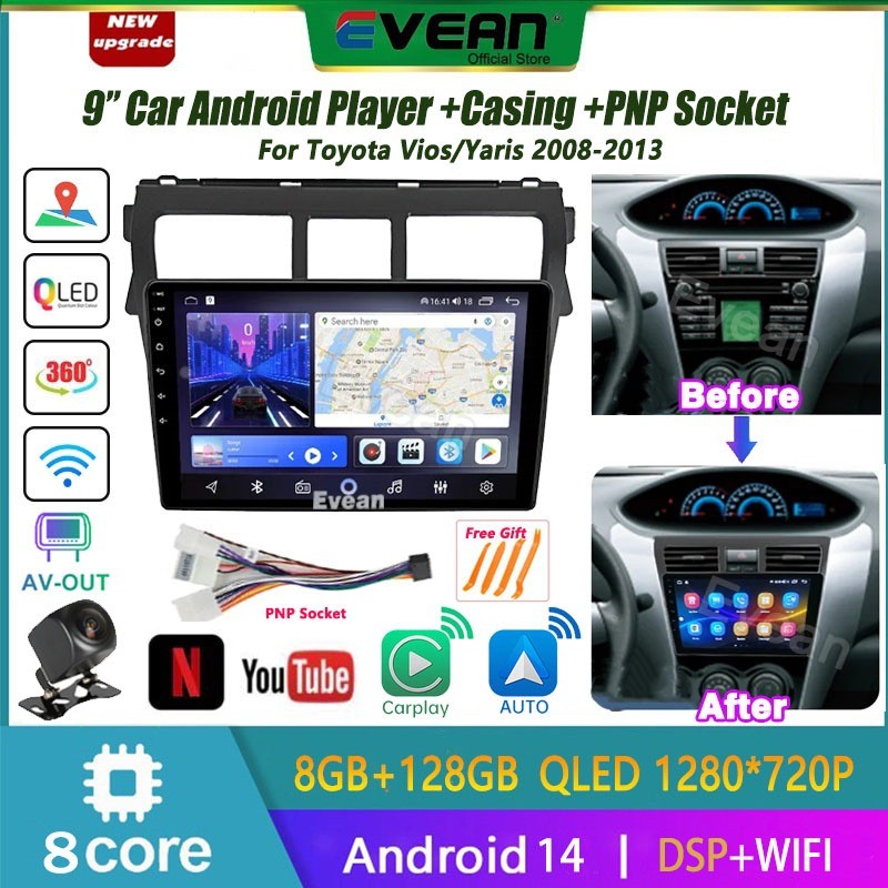 (8 Core 8+128GB ) Evean 9"Car Stereo Android Player For Toyota Vios ...