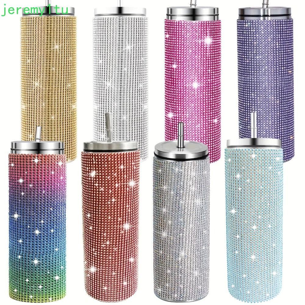 JEREMY Rhinestone Thermos Bottles, 600ml Leopard Print Glitter Coffee ...