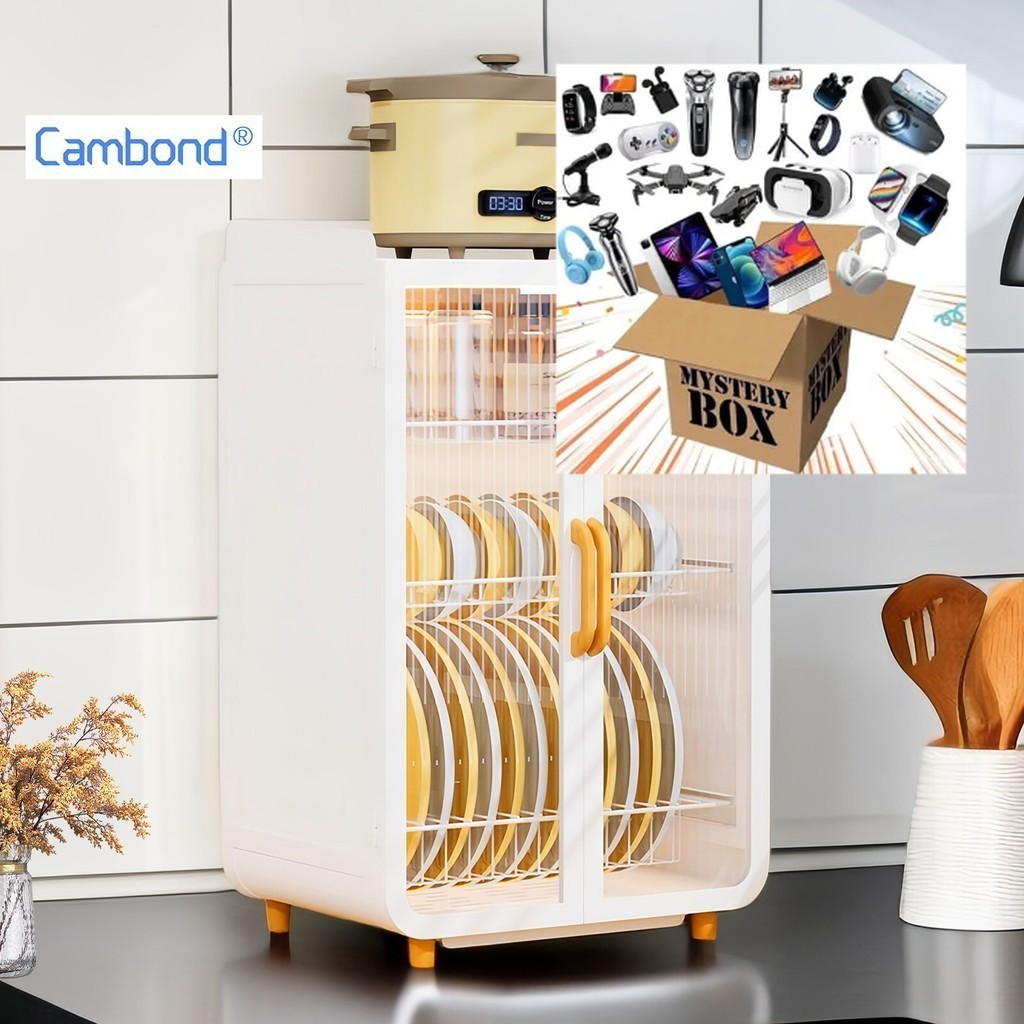 Upgrade 3Layers Large Kitchen Cabinet Metal Dish Rack with Cover Dust ...