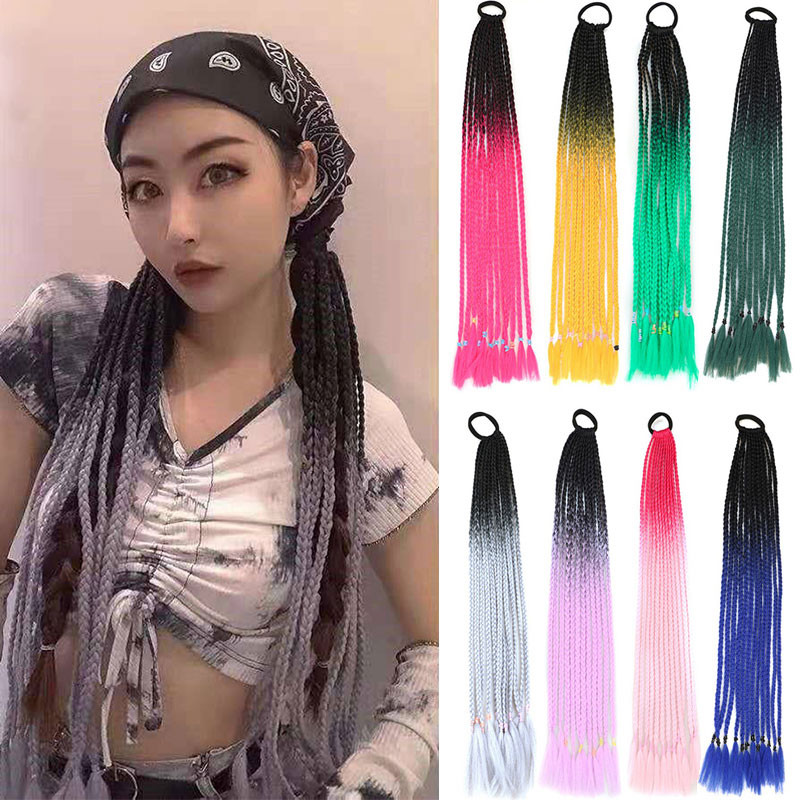 24 Inch Dirty Braid Ponytail for Women African Color Gradient High Temp ...