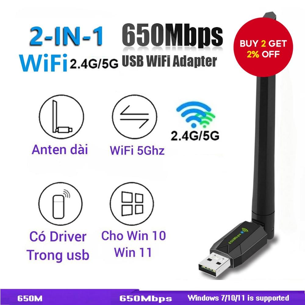 Network Card USB WiFi Adapter Dual Band 2.4G 5GHz 650Mbps Wi-Fi Antenna ...