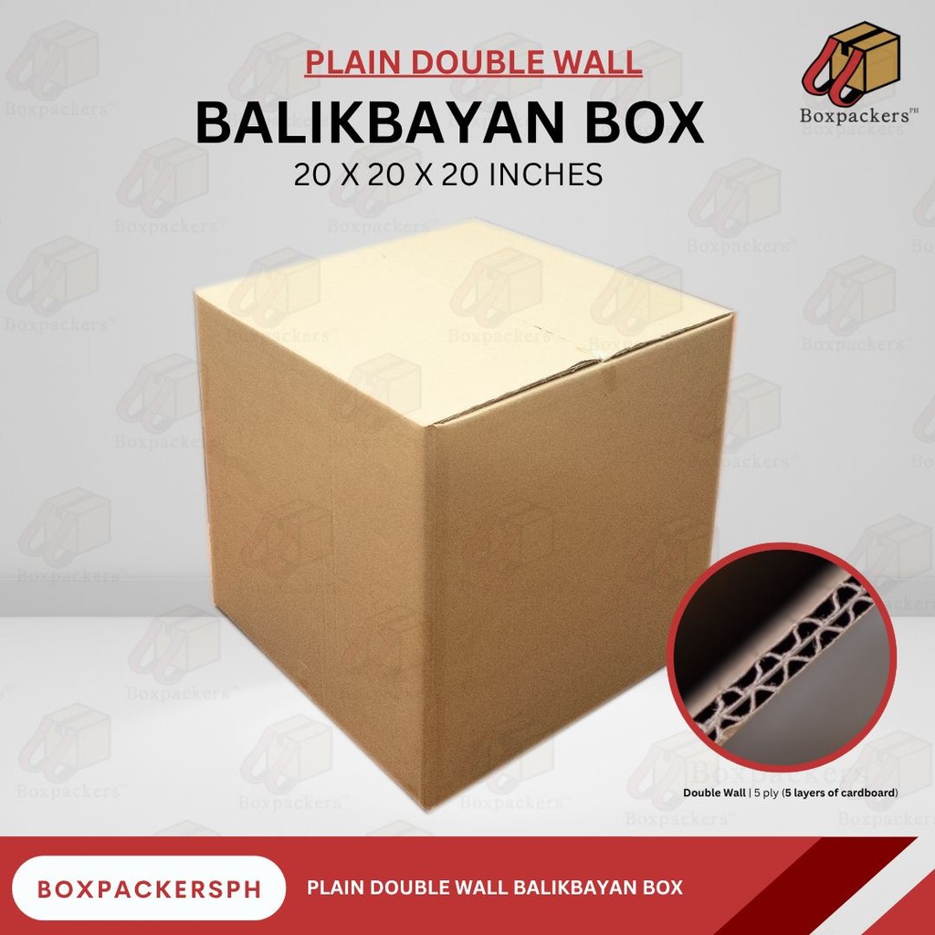 BALIKBAYAN BOX SINGLE WALL / DOUBLE WALL BOXPACKERS PH 20x20x20 INCHES Kraft Corrugated Carton ...