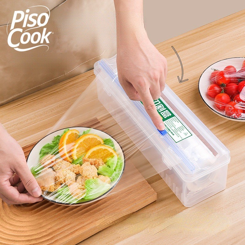 Food Cling Film Cutting Box with Sliding Knife Plastic Wrap Dispensers ...