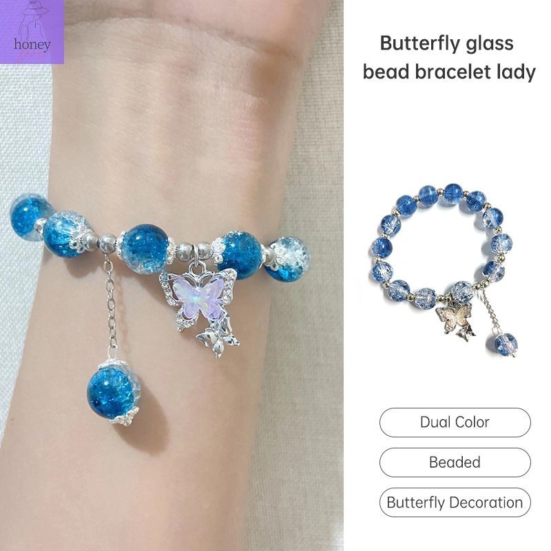 Butterfly Glass Color-beaded Bracelet Female Ins Niche Design Hand ...