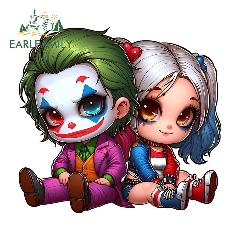 EARLFAMILY 13cm Joker with Harley Quinn Cartoon Car Sticker Waterproof ...