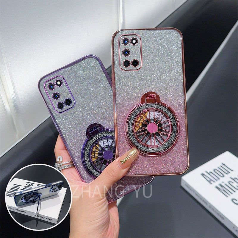 Casing OPPO A52 A92 phone case electroplated 3D turntable bracket soft ...